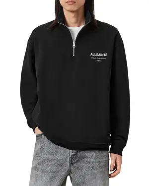 ALLSAINTS Underground Cotton Logo Half Zip Sweatshirt - Jet Black