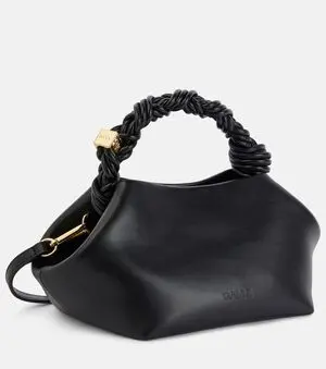 GANNI Small Leather Tote Bag - Black