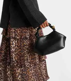 GANNI Small Leather Tote Bag - Black