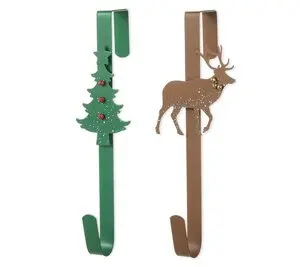 GLITZHOME 14'h Christmas Tree & Reindeer Wreat Hangers S/2 - One-color