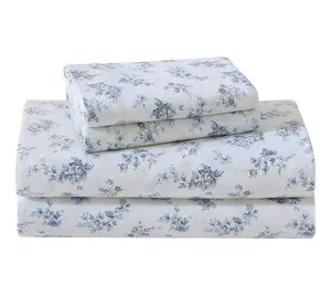 Laura Ashley Audrey Blue Full Flannel Sheet Set - One-color