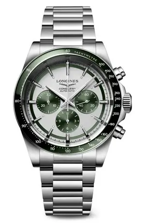 LONGINES Longines Conquest Chronograph Bracelet Watch Silver/ Green