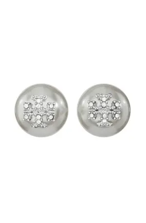 Tory Burch Moondance Pearl And Pavé Stud Earrings - Gray