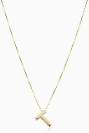 ORADINA 14k Gold Initial Pendant Necklace - Letter T