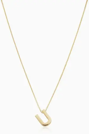 ORADINA 14k Gold Initial Pendant Necklace - Letter U