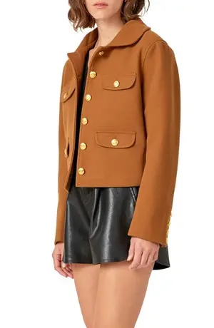 English Factory Button Front Crop Blazer