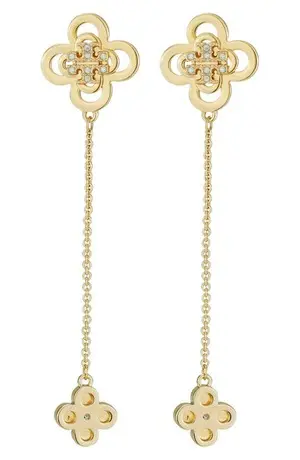 Tory Burch Kira Clover Front/back Drop Earrings - Tory Gold/crystal