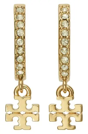 Tory Burch Icon Pavé Huggie Earrings - Tory Gold / Crystal