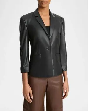 Vince Shrunken Leather Blazer - Black