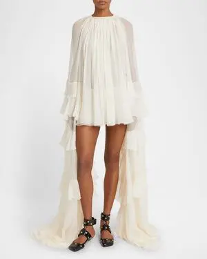 chloe pleated mini dress in silk mousseline Pleated Mini Dress In Silk Mousseline In Multi