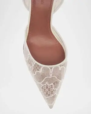 Amina Muaddi Holli Lace Slingback Pumps - Ivory