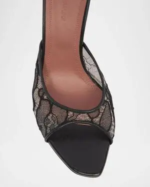 Amina Muaddi Alexa Lace Stiletto Mule Sandals - Black