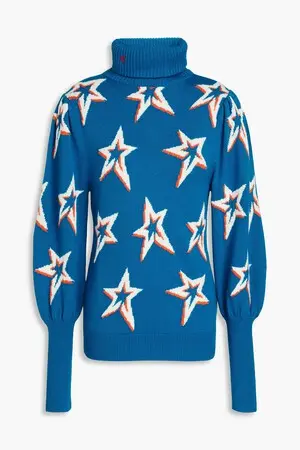 Perfect Moment Perfect Moment Jacquard-Knit Merino Wool Turtleneck Sweater Azure
