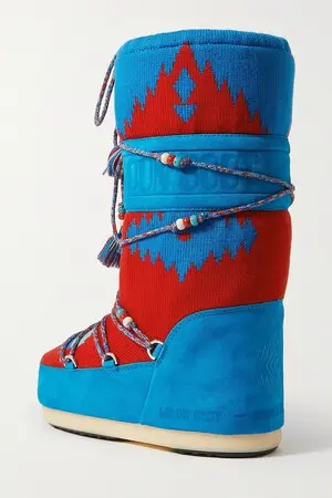 ALANUI X MOON BOOT Embellished Wool-jacquard And Suede Snow Boots
