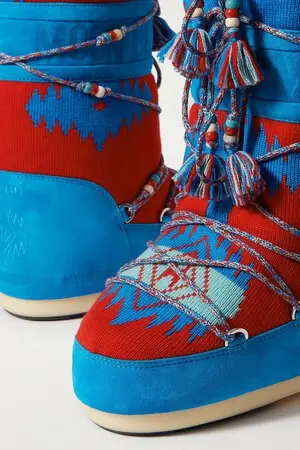 ALANUI X MOON BOOT Embellished Wool-jacquard And Suede Snow Boots
