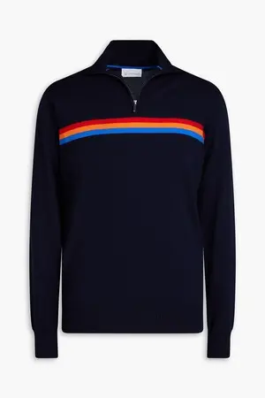 WE NORWEGIANS Striped Merino Wool Half-zip Sweater - Midnight Blue