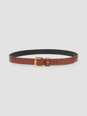 Valentino Garavani Vlogo Signature Belt In Shiny Calfskin 25mm - Deep Caramel