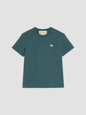 Valentino Garavani Cotton T-shirt With Vlogo Patch Dark Green