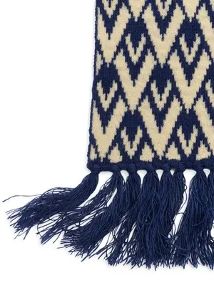 Valentino Garavani Toute La V Knitted Wool Scarf - Ivory Navy