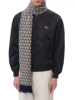 Valentino Garavani Toute La V Knitted Wool Scarf - Ivory Navy