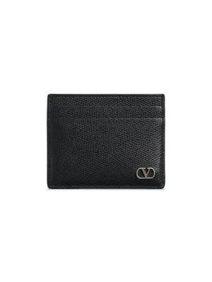Valentino Garavani Vlogo Signature Grainy Calfskin Card Holder - Black