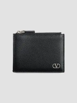 Valentino Garavani Vlogo Signature Grainy Calfskin Card Holder - Black
