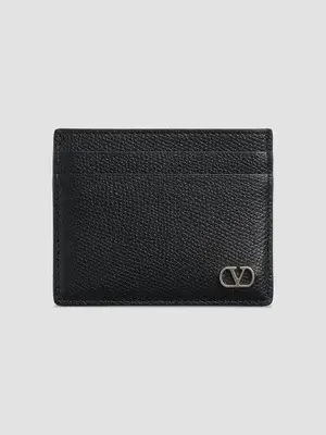 Valentino Garavani Vlogo Signature Grainy Calfskin Card Holder - Black