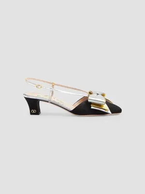 Valentino Garavani Bowow 45mm Slingback Pumps In Moire Fabric - Black Multi