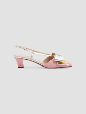 Valentino Garavani Bowow 45mm Slingback Pumps In Moire Fabric - Pink Multi