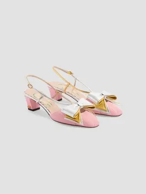 Valentino Garavani Bowow 45mm Slingback Pumps In Moire Fabric - Pink Multi