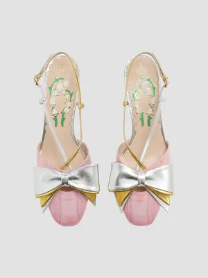 Valentino Garavani Bowow 45mm Slingback Pumps In Moire Fabric - Pink Multi