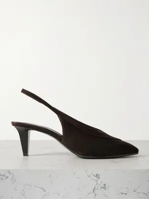 Loro Piana Rebecca Suede Slingback Pumps - Brown