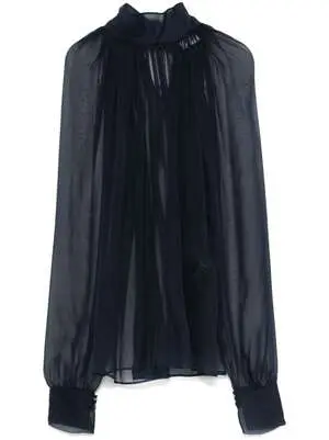 Saint Laurent Silk Georgette Crepe Blouse - Blue