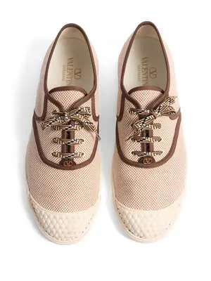 Valentino Garavani Micro-check Contrast-piping Sneakers - Brown