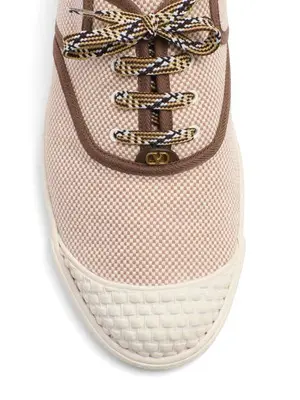 Valentino Garavani Micro-check Contrast-piping Sneakers - Brown