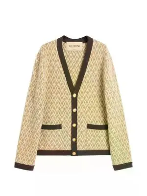 Valentino Garavani Toute La V Jacquard Wool Cardigan - Neutrals