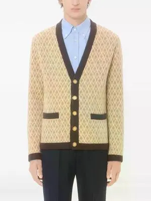 Valentino Garavani Toute La V Jacquard Wool Cardigan - Neutrals