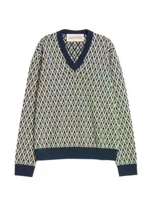 Valentino Garavani Wool Jumper With All-over Jacquard Pattern - Blue