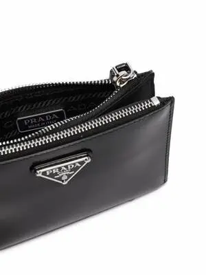 Prada Logo Plaque Zip-up Wallet - Black