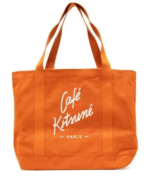 CAFÉ KITSUNÉ Logo Print Canvas Tote Bag - Orange