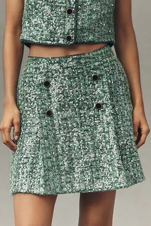Maeve Sequin Tweed Mini Skirt - Grey Pattern