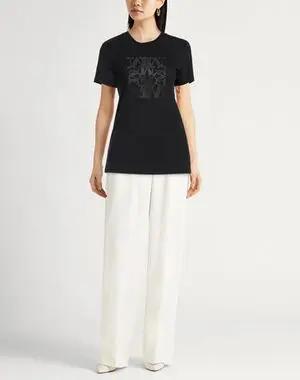 Max Mara Cotton T-shirt With Appliqués And Embroidery - Black