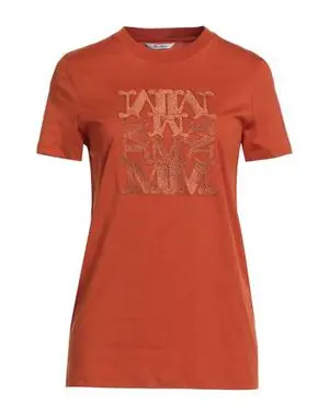 Max Mara Cotton T-shirt With Appliqués And Embroidery - Orange