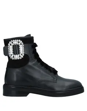 ROGER VIVIER Leather Embellished Lace-up Ankle Boots