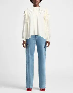 Sandro Woven Metallic Striped Ruched Top