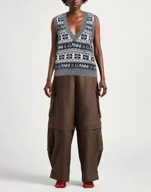 GANNI V-neck Two-tone Wool Blend Sweater Vest