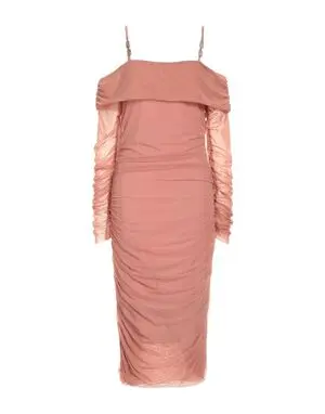 GAËLLE PARIS Bodycon Midi Dress With Draped Neckline And Gathered Tulle Sleeves