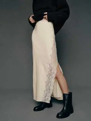 REFORMATION Maxi-length Skirt With Lace Detailing - Ivory