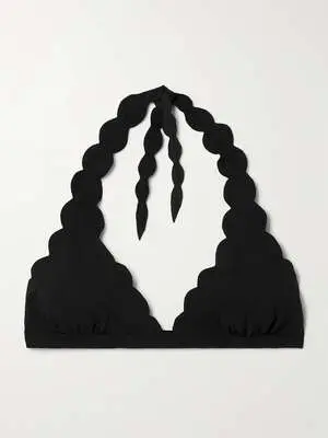 Marysia Spring Scalloped Halterneck Bikini Top - Black