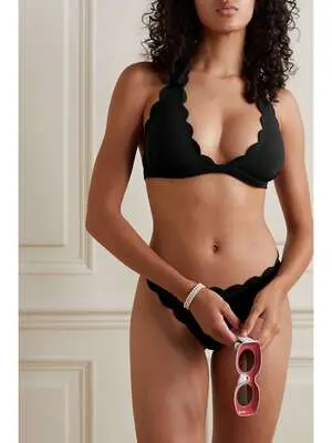 Marysia Spring Scalloped Halterneck Bikini Top - Black